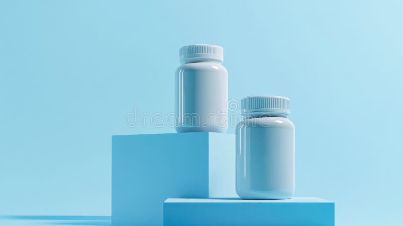 Futuristic Floating Supplement Bottles in a Serene Gradient Blue ...