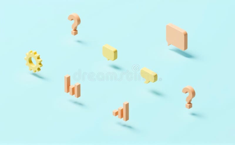 Floating Survey Response Icons in Isometric Style Light Blue Background ...