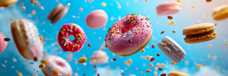 Floating Sweets and Pastries on a Blue Backdrop. Generative Ai Stock ...