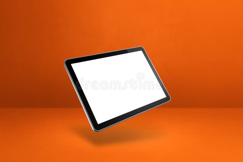 Floating Tablet Pc Computer Isolated Orange Horizontal Background Stock ...