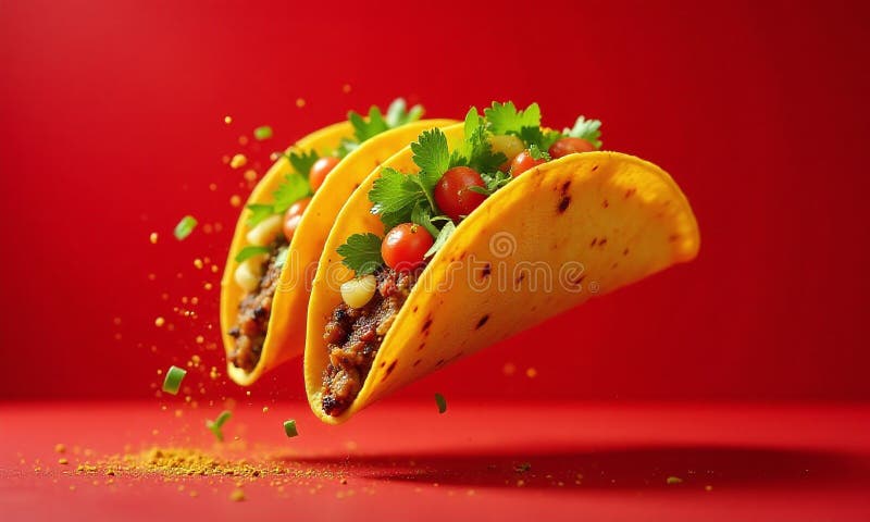 Floating Tacos Exploding Ingredients Bright Colors Stock Illustration ...