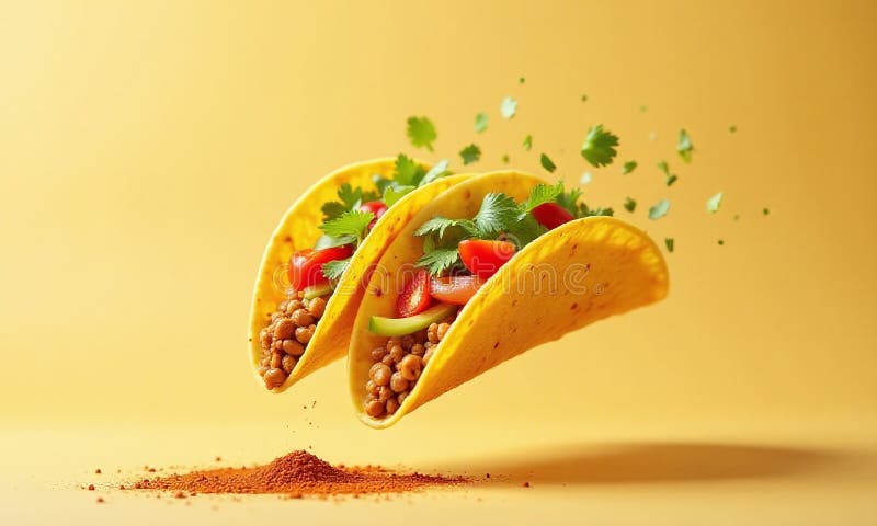 Floating Tacos Exploding Ingredients Bright Colors Stock Illustration ...