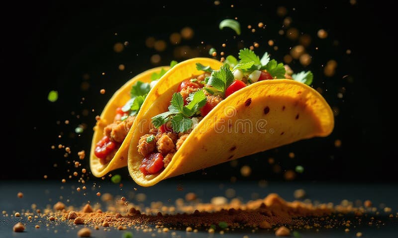 Floating Tacos Exploding Ingredients Bright Colors Stock Illustration ...