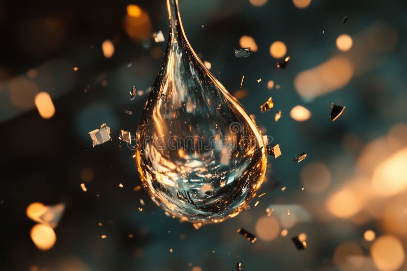 Floating Teardrop Surrounded by Sparkling Fragments Creating a Stunning ...