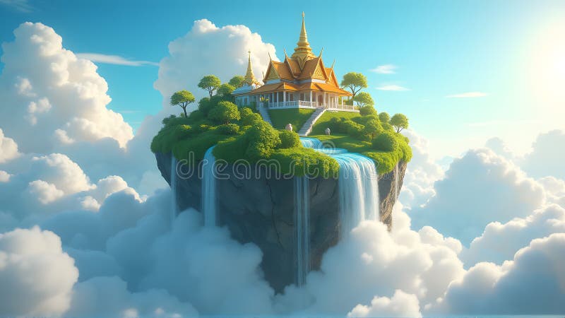 Floating Temple in the Clouds Stock Image - Image of serene, vacation ...