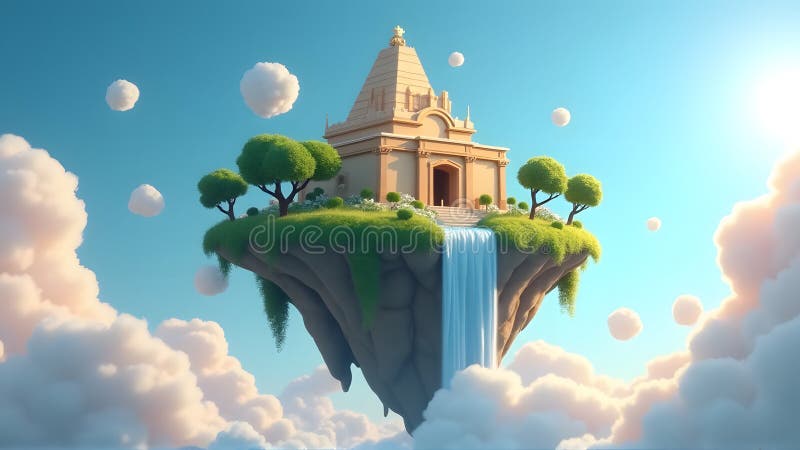 Floating Temple with Waterfall Stock Photo - Image of surreal ...