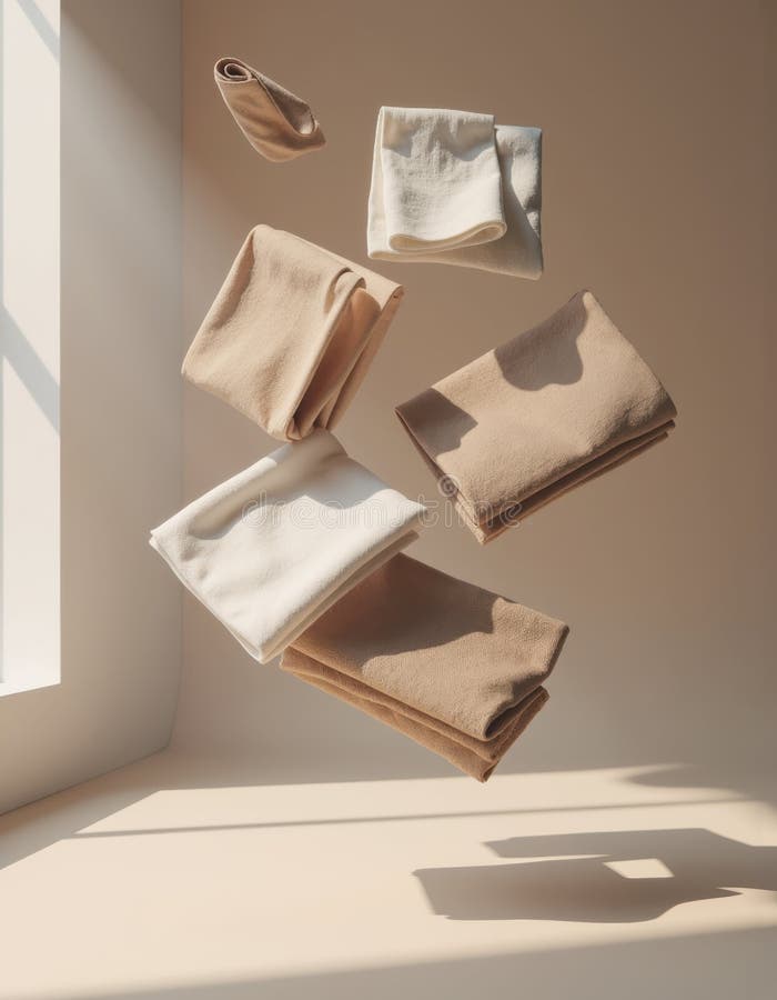 Floating Textile Samples and Fabric Swatches in Neutral Tones Stock ...