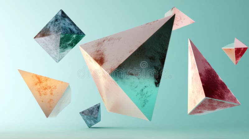 Floating Textured Geometric Shapes in Pastel Colors Stock Illustration ...