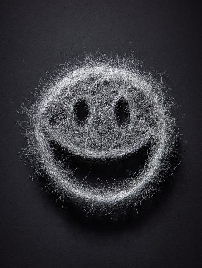 Floating Threads Create a Unique Laughing Face Symbol Against a Dark ...
