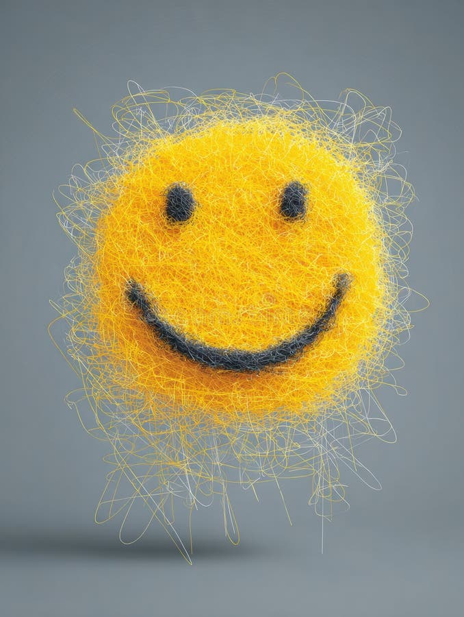 Floating Threads Form a Bright, Laughing Face Symbol Creating a Joyful ...