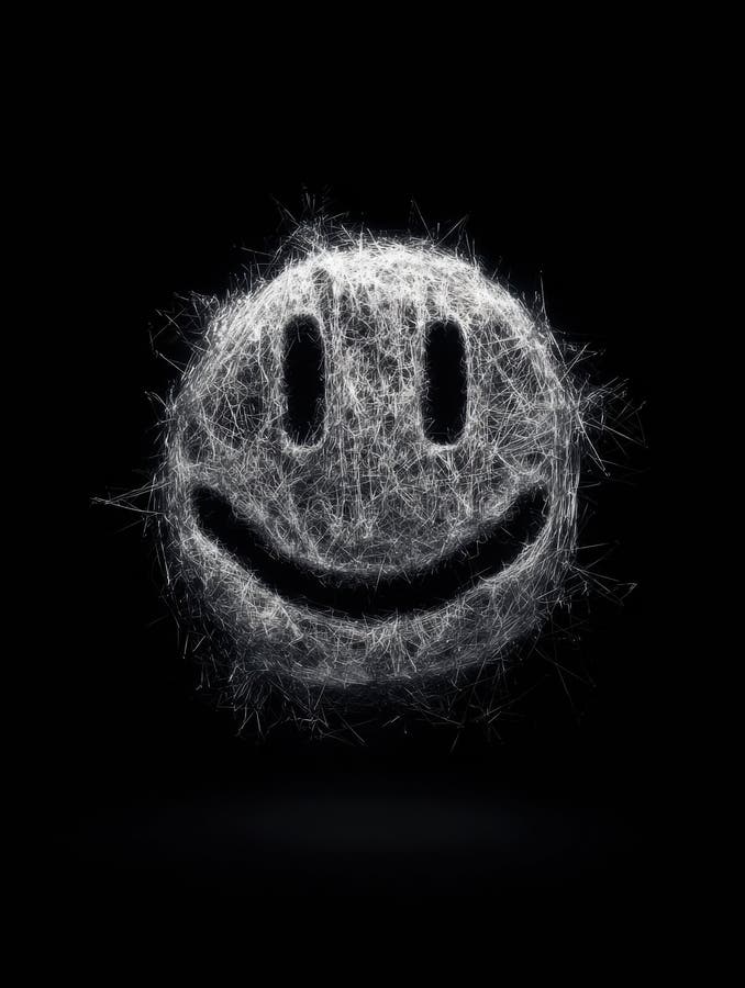 Floating Threads Form a Whimsical Laughing Face Symbol in a Minimalist ...