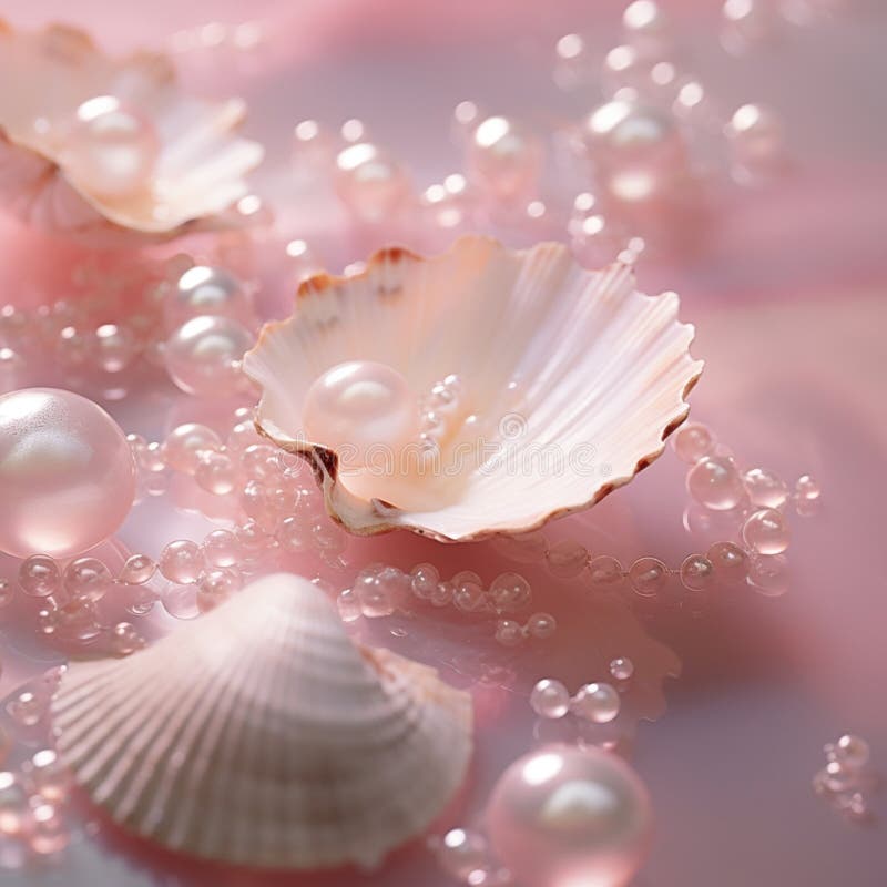 Floating Together, Crystal and Pearl Shells Grace the Tranquil Pool ...