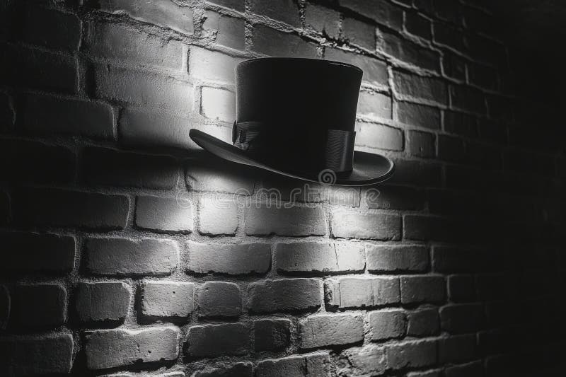 Floating Top Hat Against Brick Wall Stock Image - Image of elegance ...