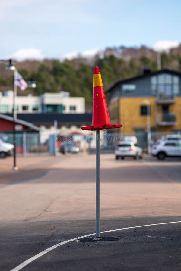 Floating Traffic Cone Illusion in Urban Street.. Stock Photo - Image of ...
