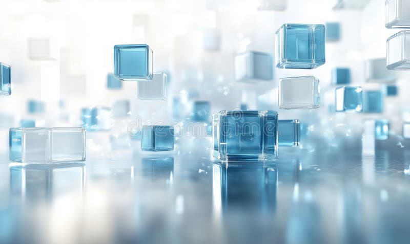 Floating Translucent Blue and Clear Cubes Creating a Modern Abstract ...