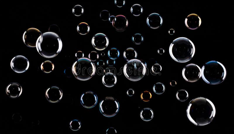 Floating Translucent Bubbles on Black Background Stock Illustration ...