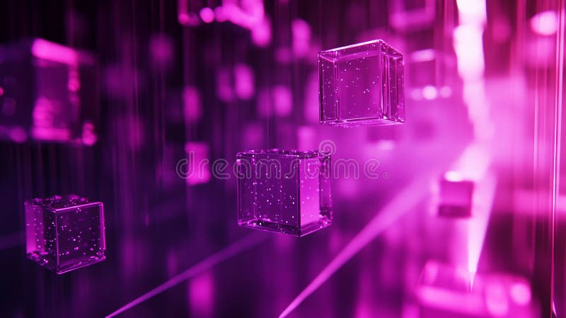 Floating Translucent Cubes in a Vibrant Pink Digital Environment ...