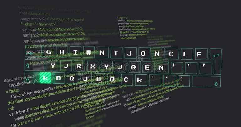 Floating Translucent Keyboard Layout Drifting Over Dark Coding Backdrop ...