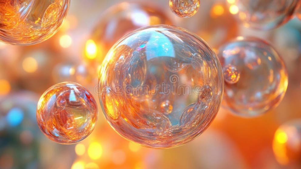 Floating Translucent Spheres in Amber Light AI-generated. Stock ...