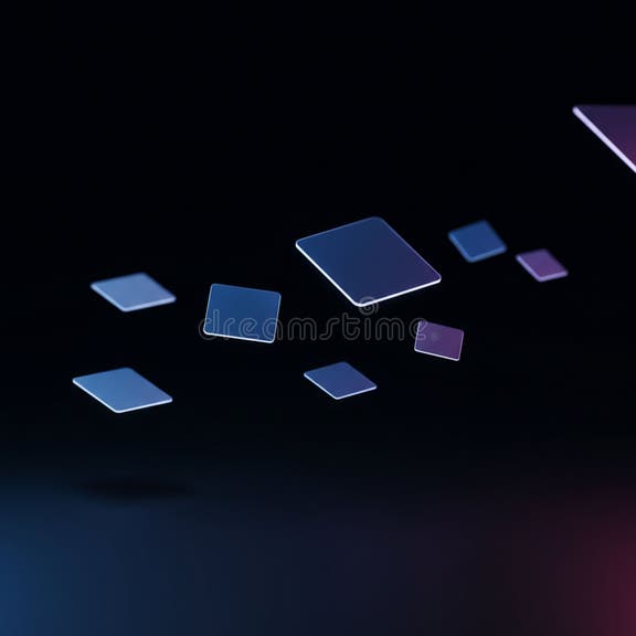 Floating Translucent Squares in Varying Sizes Hover Against a Dark ...