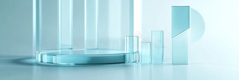 Floating Transparent Bar and Pie Charts Over a Light Blue Background ...
