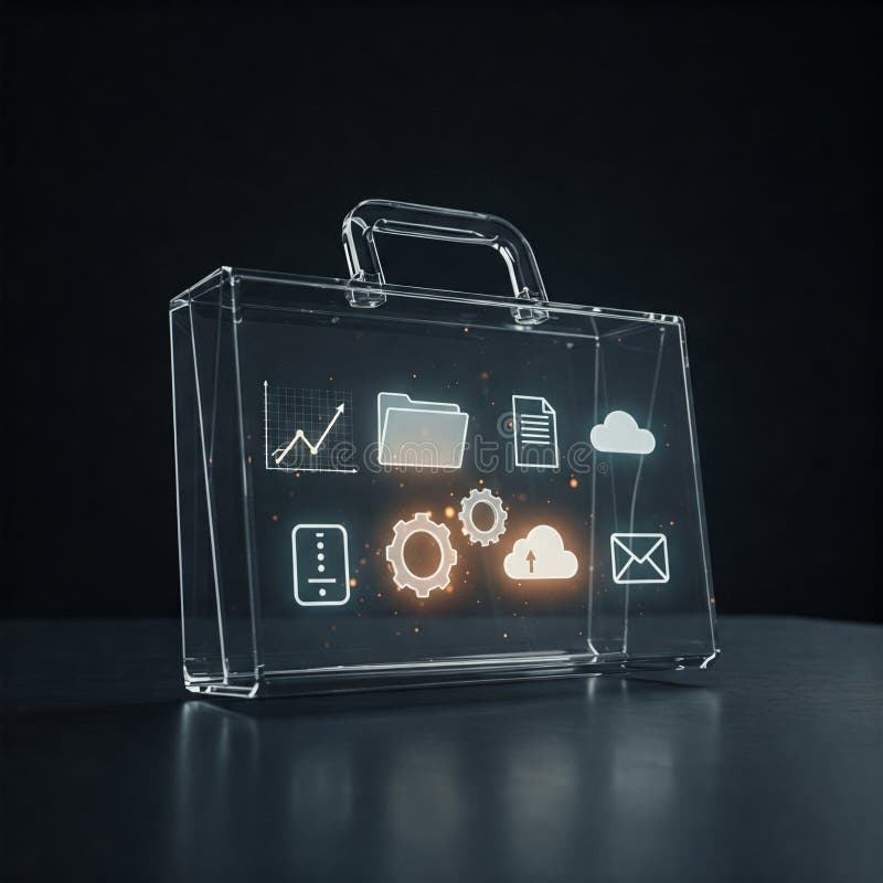 Floating Transparent Briefcase Projecting Holographic Tools Stock ...