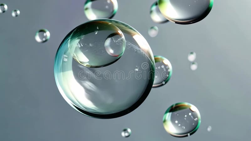 Floating Liquid Transparent Bubbles Colliding in a 3d Abstract Render ...