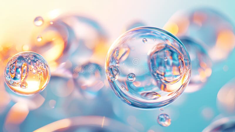 Floating Transparent Bubbles Reflecting Light in Abstract Background ...