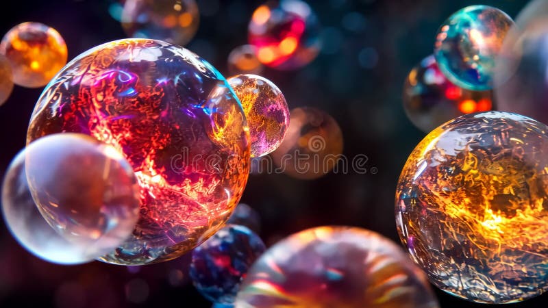 Transparent Bubbles Floating and Glowing with Fire Inside Stock Footage ...