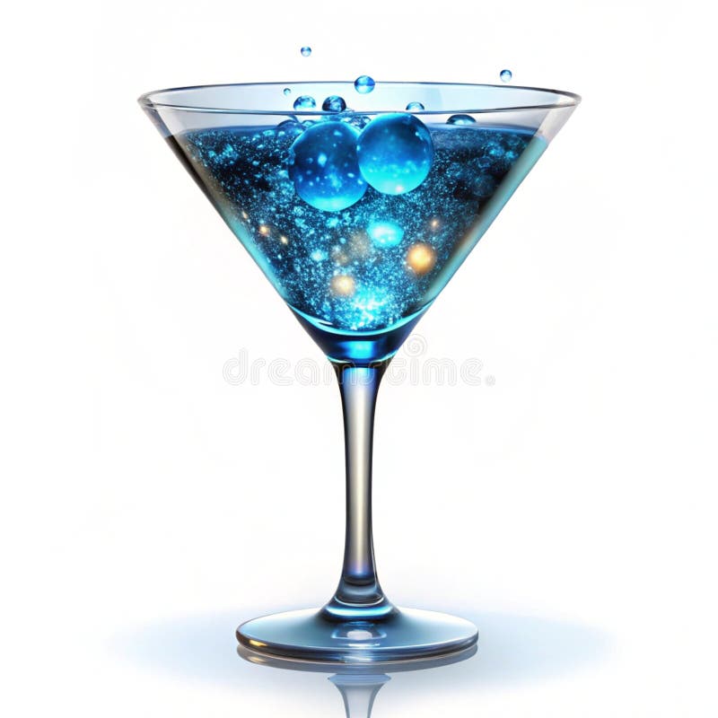 Floating Transparent Cocktail Glass with Glowing Bubbles and Animated ...