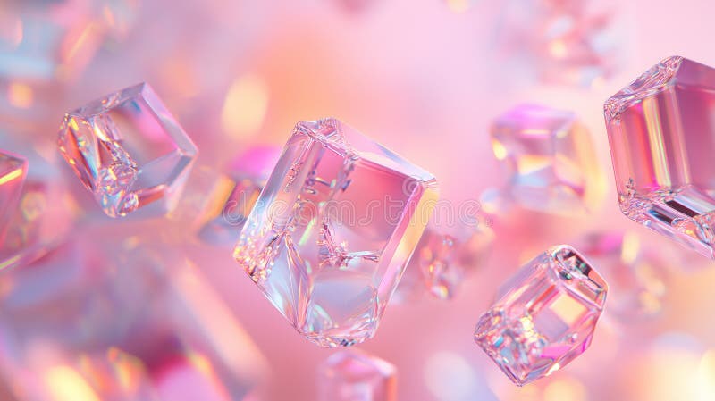 Floating Transparent Crystal Cubes with Iridescent Reflections on a ...