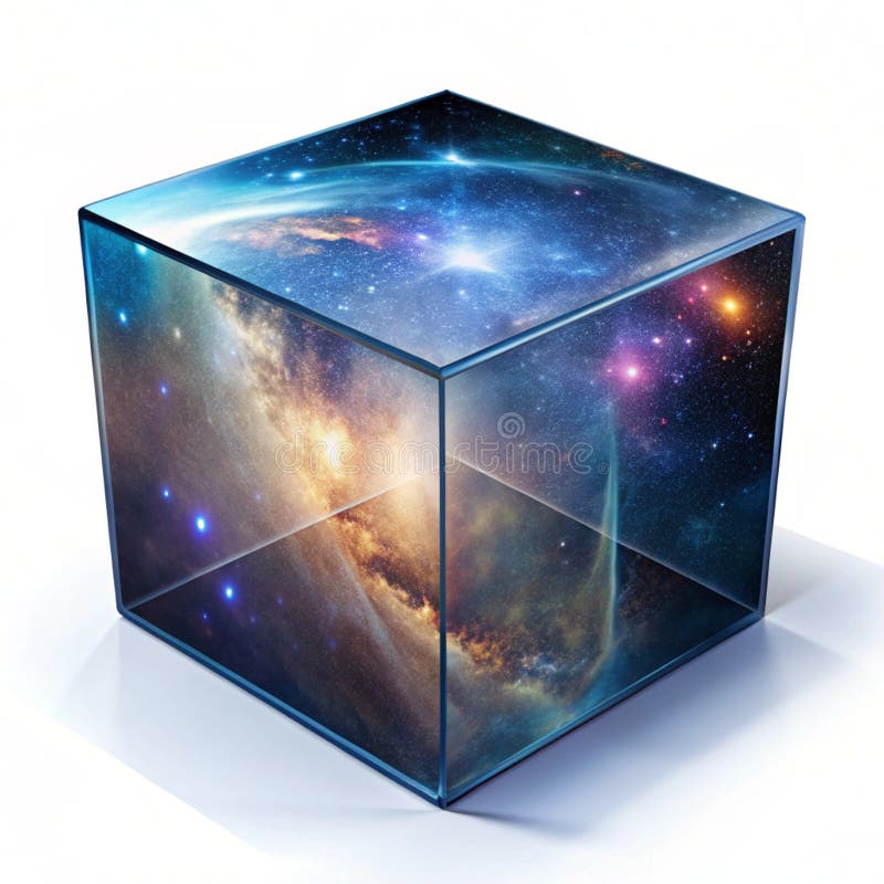 Floating Transparent Cube Containing a Universe Isolated on White Stock ...