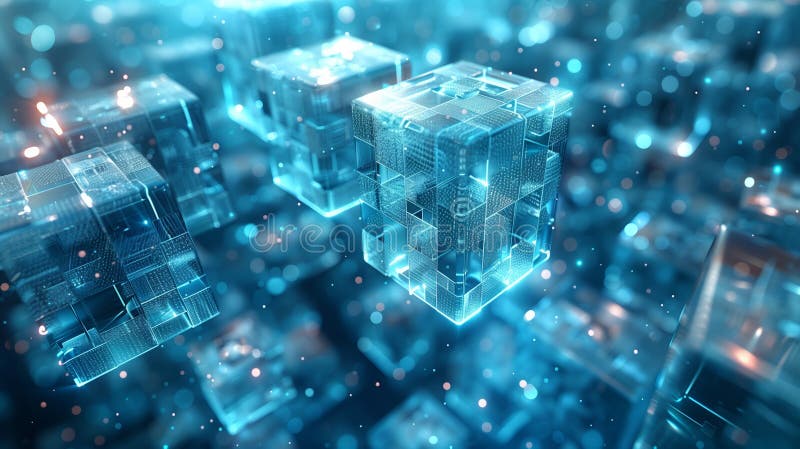 Floating Transparent Cubes Illuminated by Soft Blue Light in a Digital ...