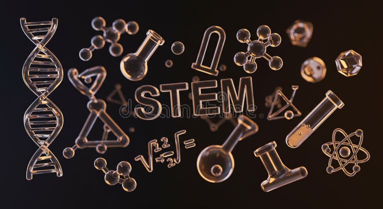 Floating Transparent 3D Icons Represent STEM Fields. Visible Elements ...