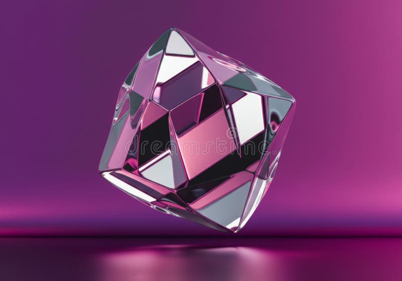 Floating Transparent Geometric Crystal Pink Gradient Background Stock ...