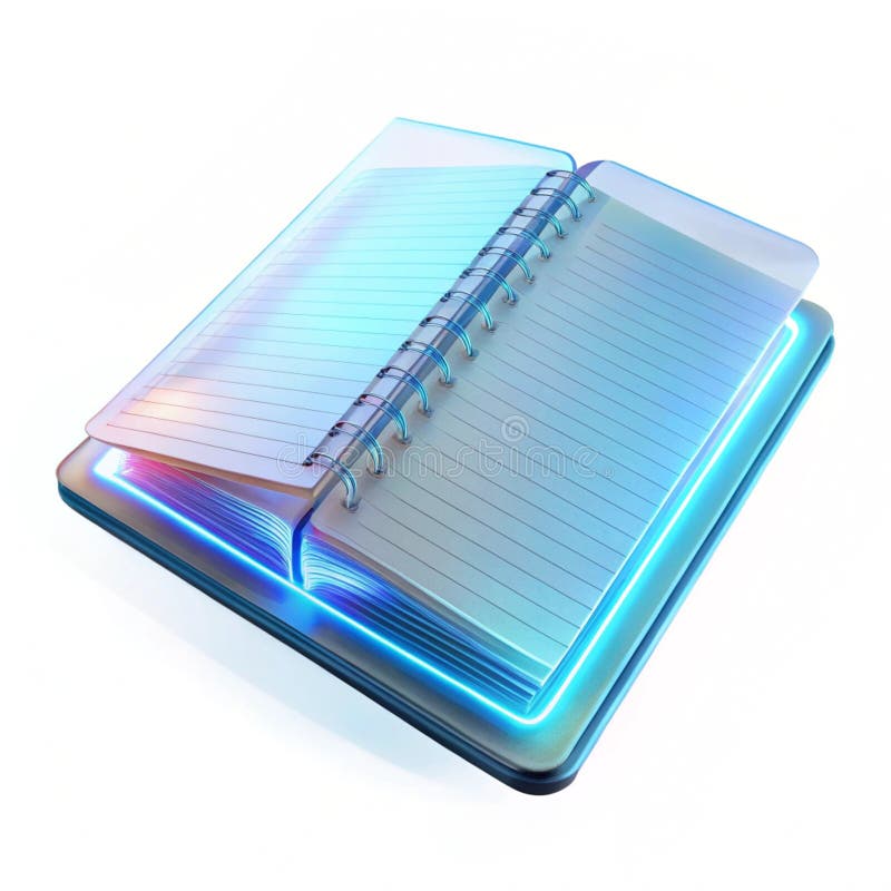 Floating Transparent Notebook with Glowing Pages Stock Illustration ...