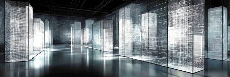 Floating Transparent Panels in a 3D Digital Exhibition Space Showcase ...