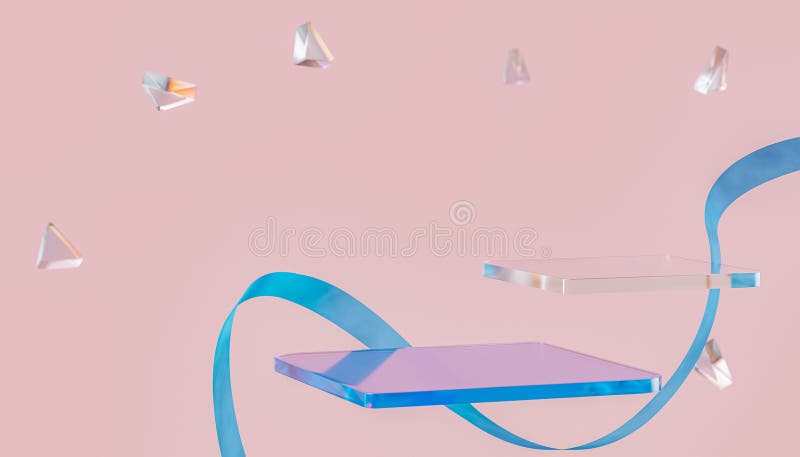 Floating Transparent Platforms with Blue Ribbon on Pink Background for ...