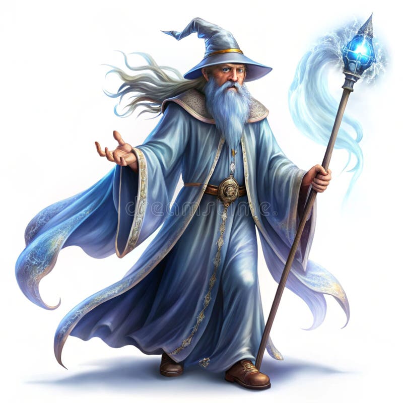 Floating Transparent Wizard with Glowing Magical Staff Stock ...