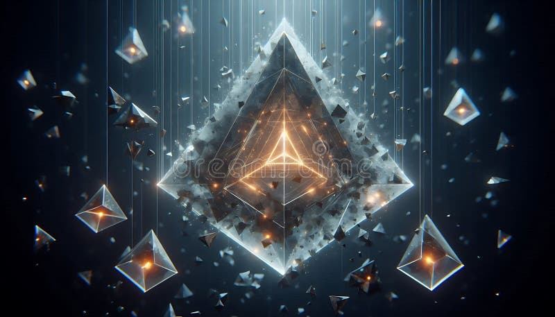 Floating Triangular Prisms with Internal Glowing Cores, Suspended in ...