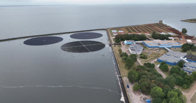 Floating Turnable Solar Panels Installation and Sky. Renewable Energy ...