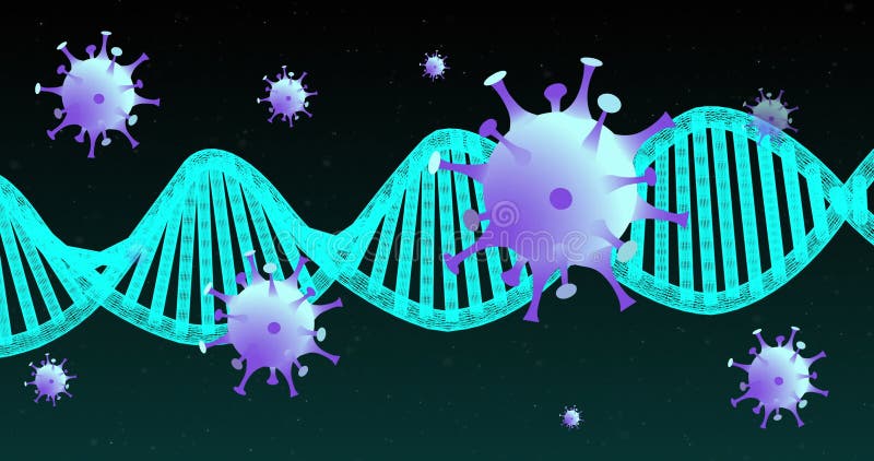 Floating Turquoise DNA Helix Colliding with Purple Virus Particles in ...