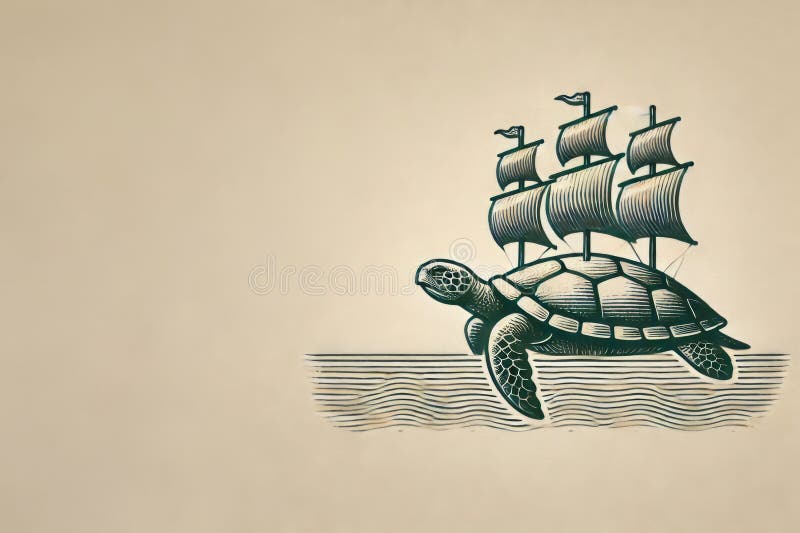 Floating Turtle with Sails. Space for Text. Stock Image - Image of ...