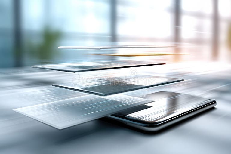 Floating UI Cards Transition Over a Smartphone with a Motion Blur ...