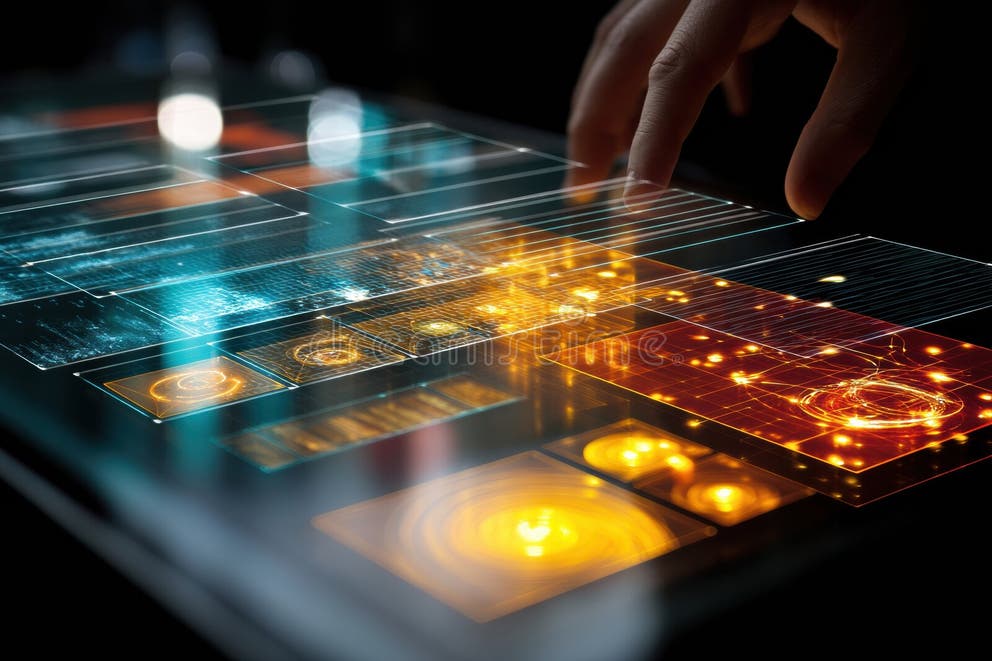 Floating UI Elements Light Up Touchscreen Device As User Interacts with ...