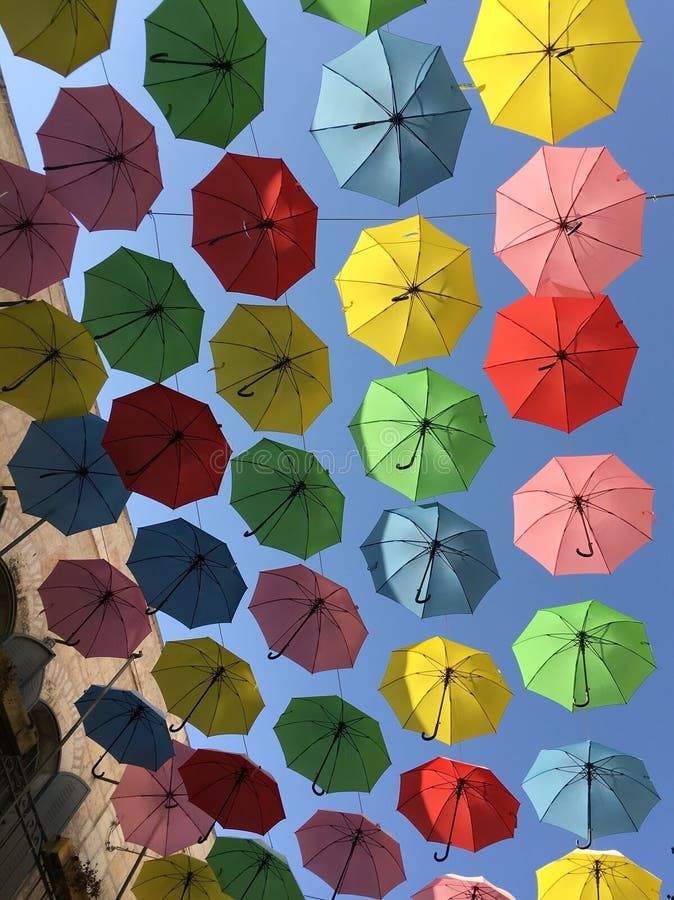 Floating umbrellas editorial image. Image of colour, colourful - 80821890