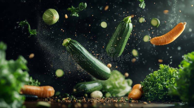 Floating Vegetables Dark Background Food Photography Stock Illustration ...