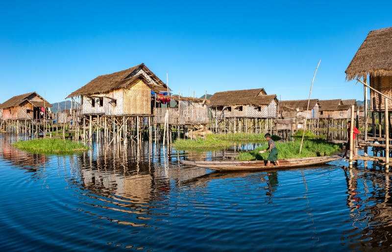 Floating Village at Inle Lake, Myanmar Stock Image - Image of asian ...