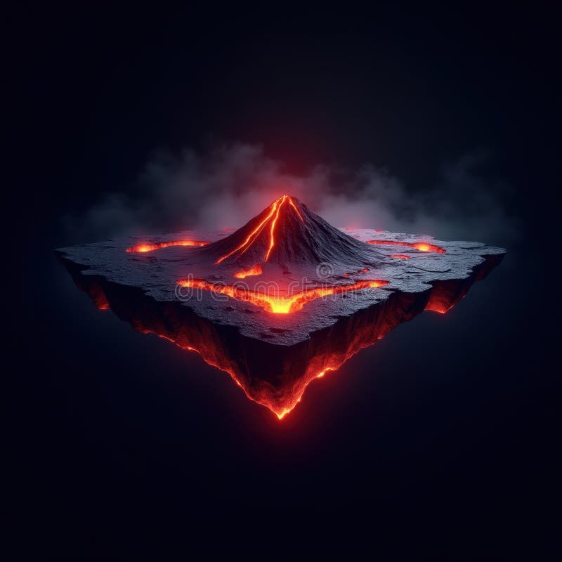Floating Volcanic Island with Lava Flows Stock Illustration ...