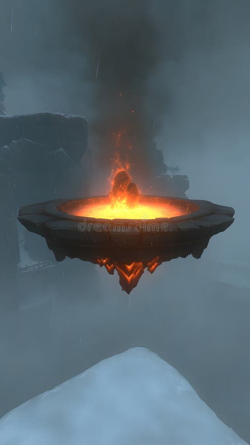 Floating Volcanic Platform in a Misty Landscape Stock Illustration ...